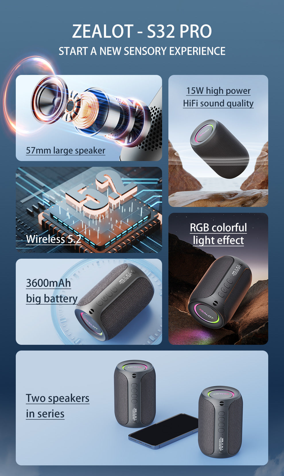 ZEALOT S32 Pro Portable Bluetooth Speaker